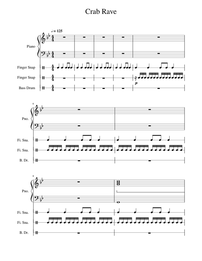 Crab Rave Sheet music for Piano, Bass Drum (Mixed Duet) | Musescore.com