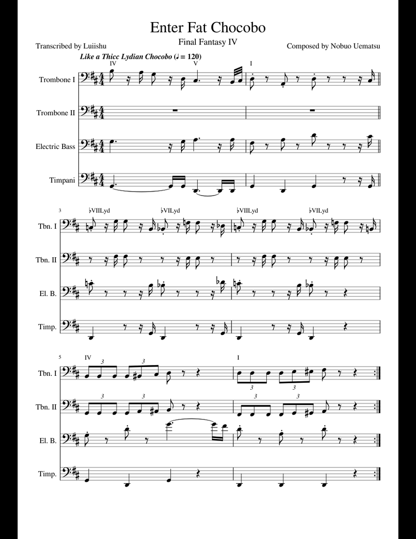 Final Fantasy IV - 10 - Enter Fat Chocobo (Nobuo Uematsu) sheet music ...