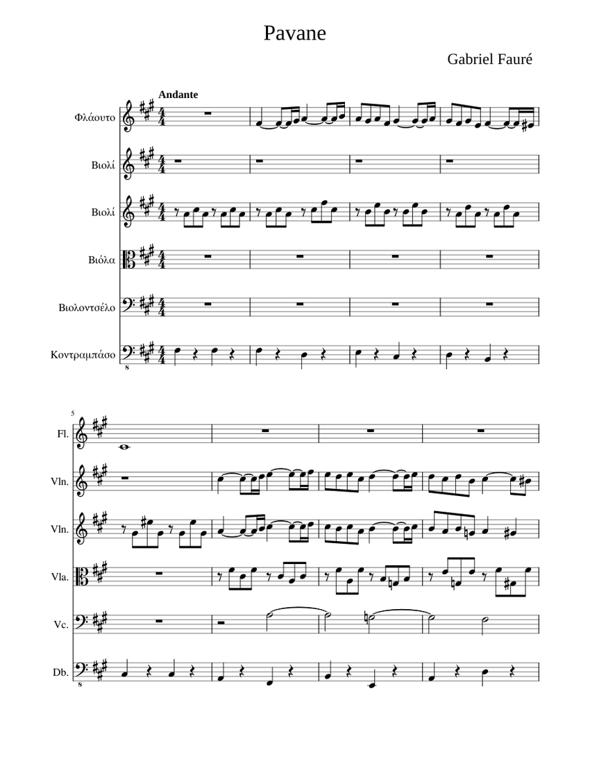 Pavane Faure Sheet music for Flute, Violin, Viola, Cello | Download ...