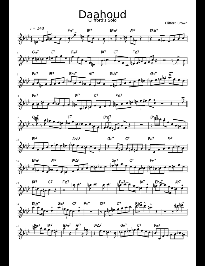 Daahoud Clifford's Solo Transcription sheet music for Trumpet download free in PDF or MIDI