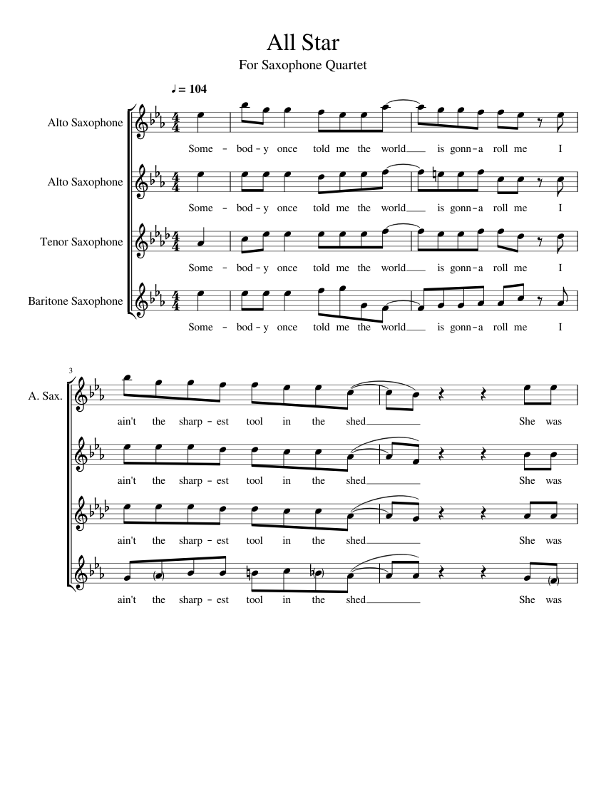 All Star For Saxophone Quartet Sheet music for Alto Saxophone, Tenor ...