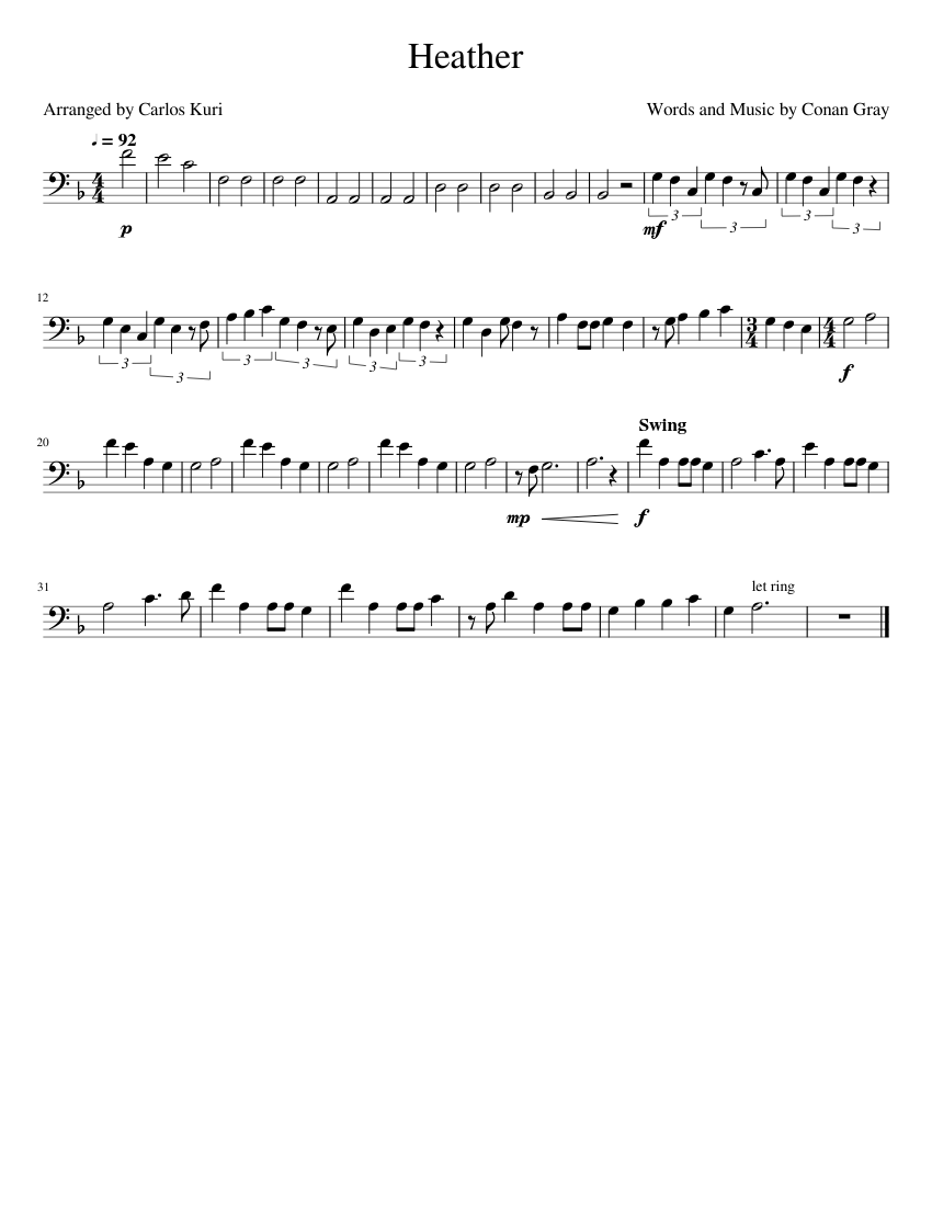Heather Sheet music for Cello (Solo) | Musescore.com