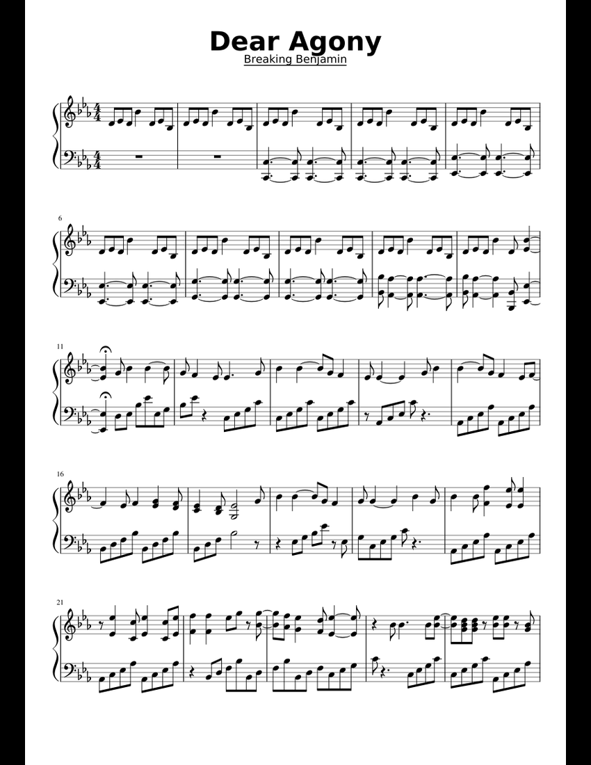 Dear Agony - Breaking Benjamin sheet music for Piano download free in ...
