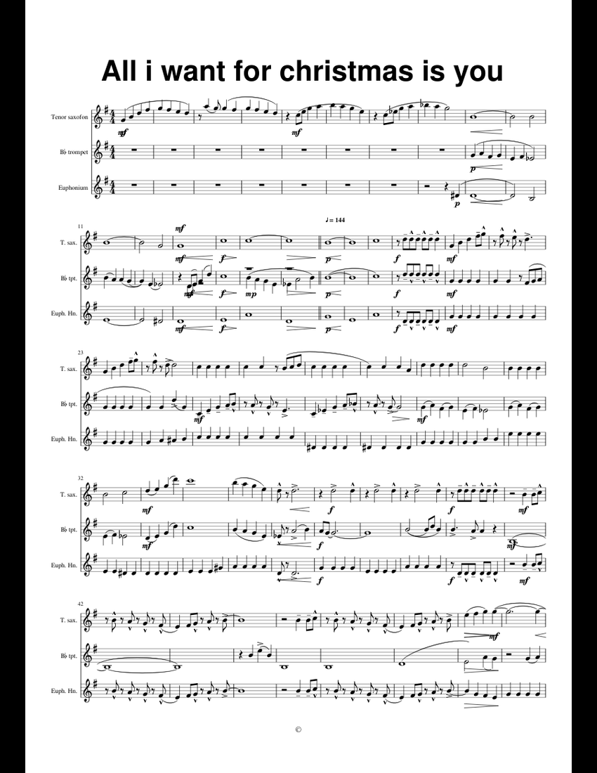 All i want for christmas is you sheet music for Tenor Saxophone ...