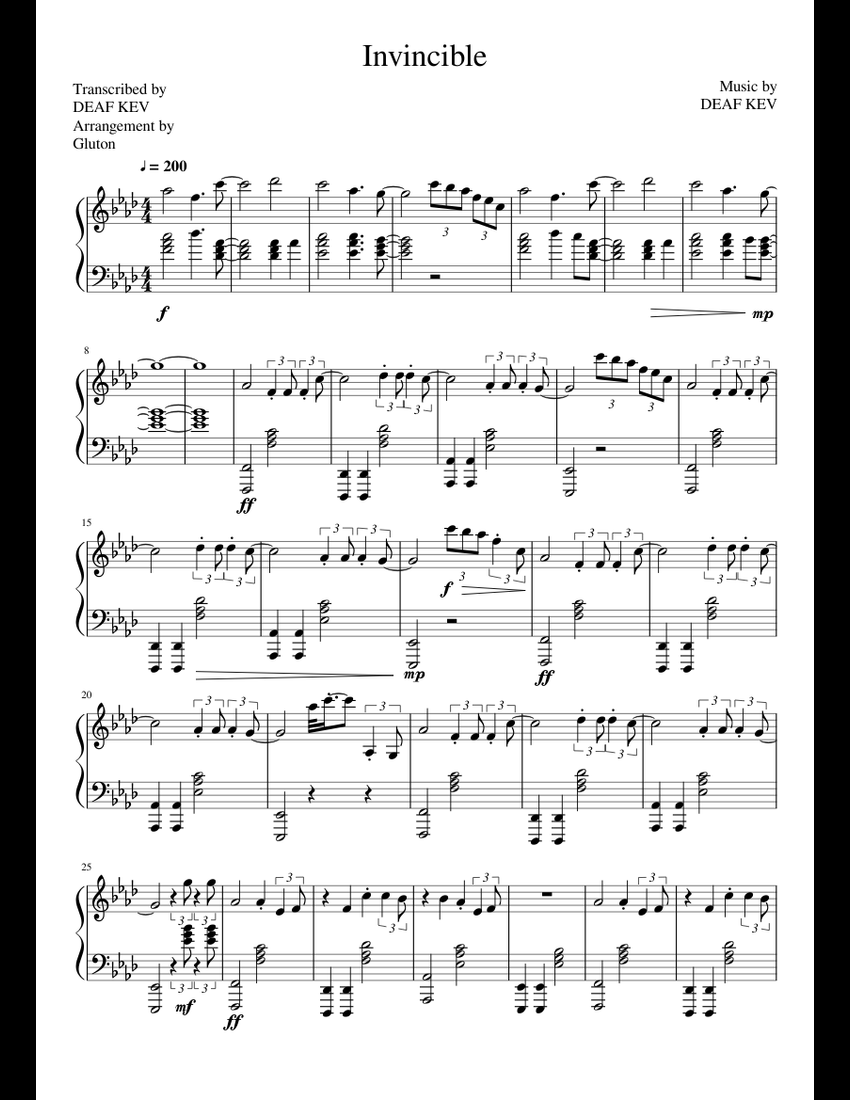 DEAF KEV - Invincible sheet music for Piano download free in PDF or MIDI