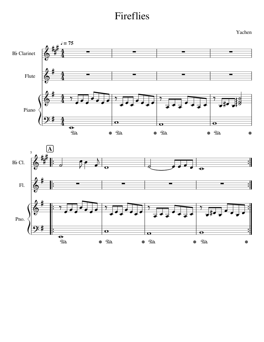 Fireflies Sheet music for Clarinet, Flute, Piano | Download free in PDF ...