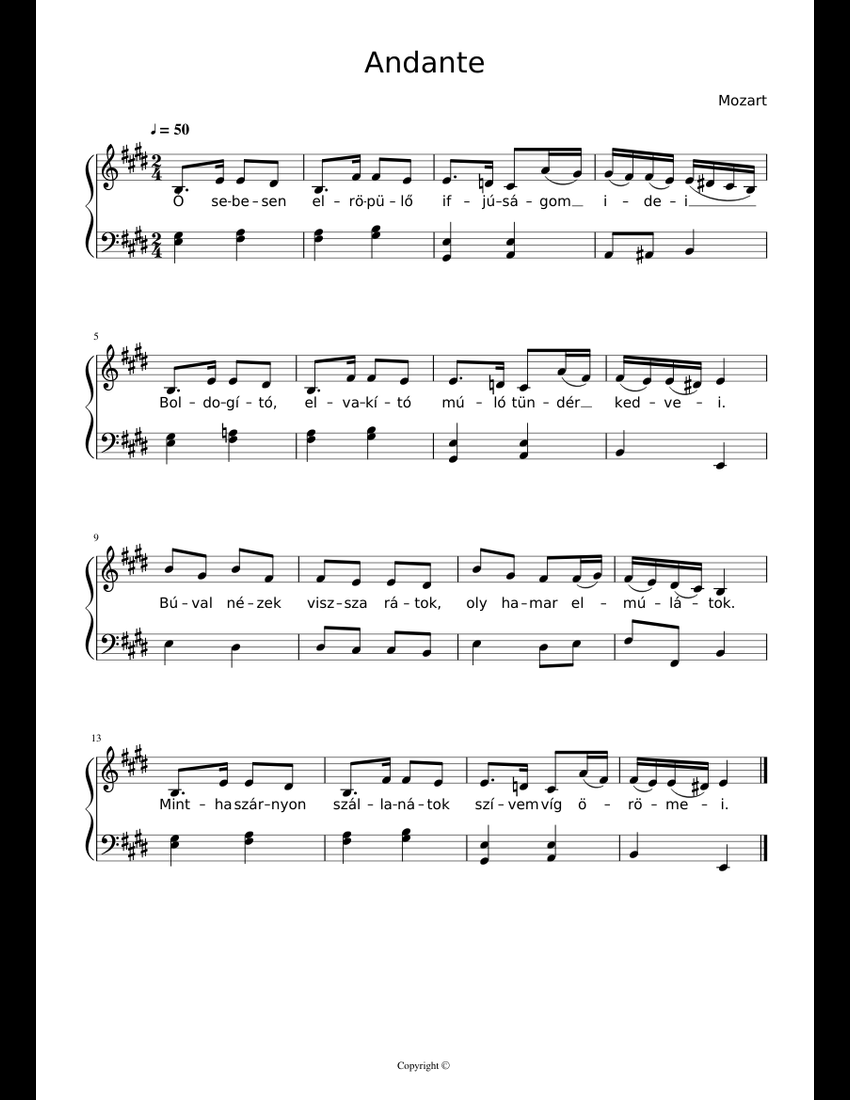 Mozart Andante sheet music for Piano download free in PDF or MIDI