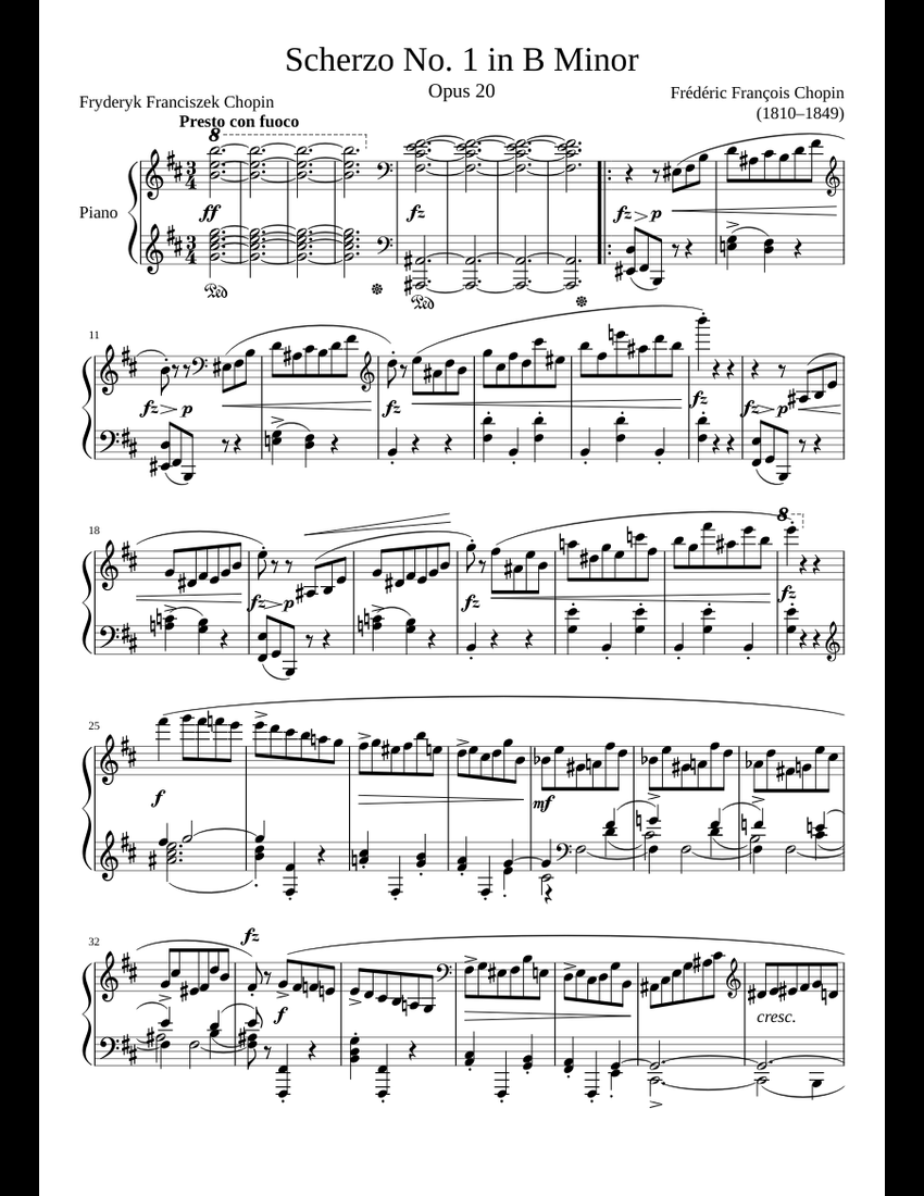 Scherzo No. 1 Opus 20 in B Minor sheet music for Piano download free in PDF or MIDI