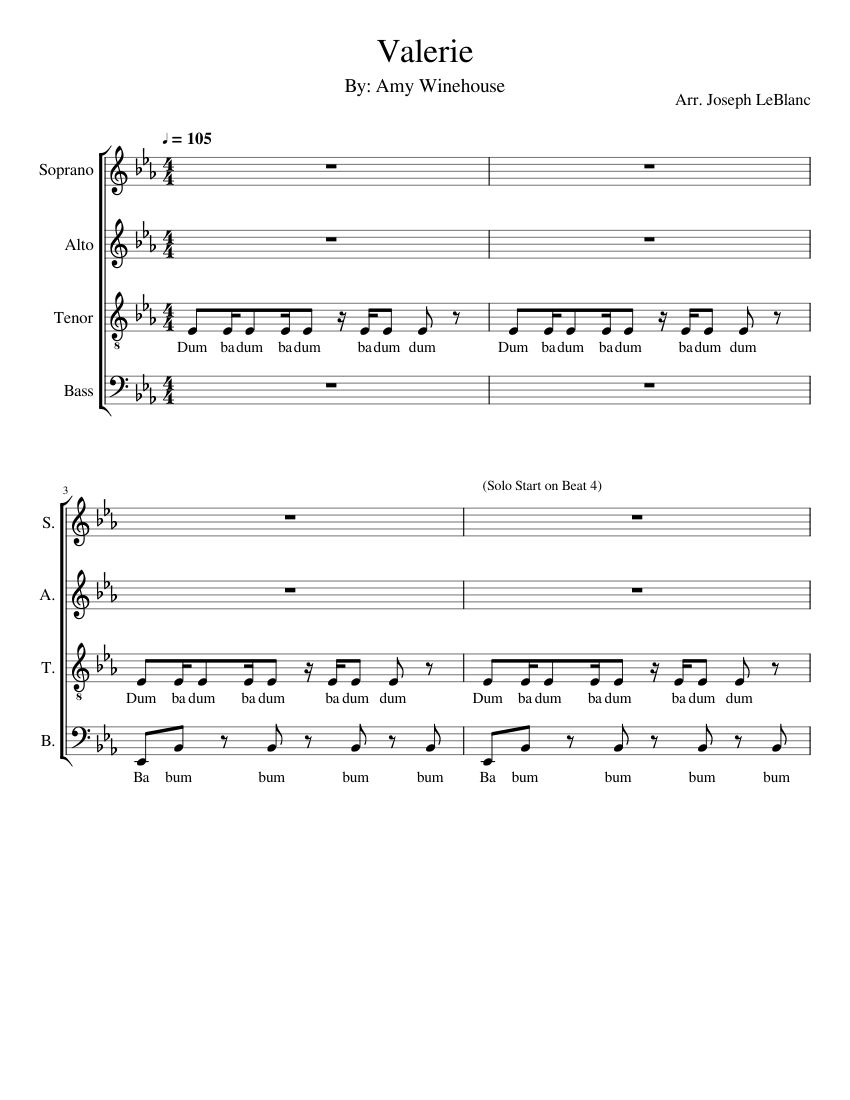 Amy Winehouse - Valerie (Acapella) Sheet music for Piano | Download ...