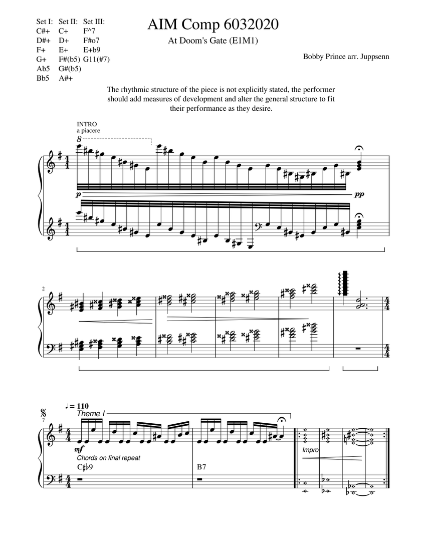 DOOM - At Doom's Gate (E1M1) Arrangement Sheet music for Piano ...