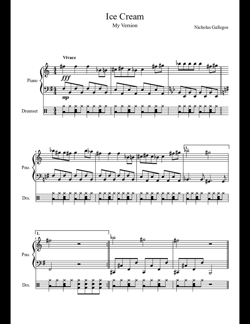 Ice Cream sheet music download free in PDF or MIDI