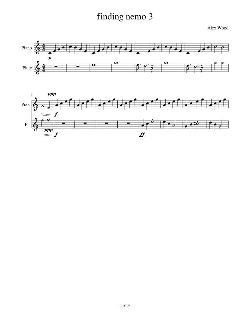 finding nemo 3 Sheet music for Piano, Flute | Download free in PDF or ...