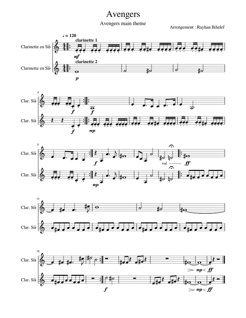 The Avengers Main Theme Sheet music for Clarinet (In B Flat) (Woodwind ...