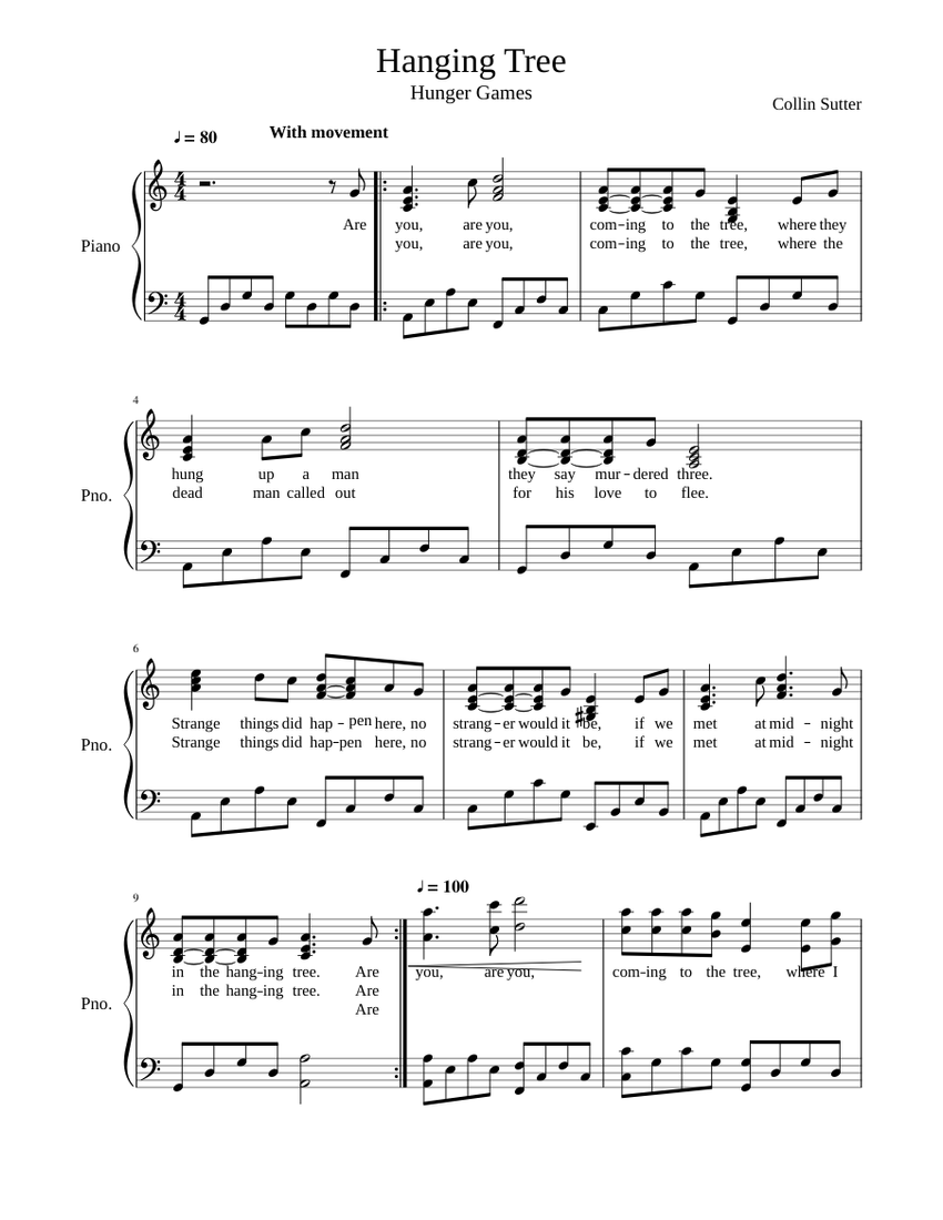 Hanging Tree Sheet music for Piano | Download free in PDF or MIDI ...