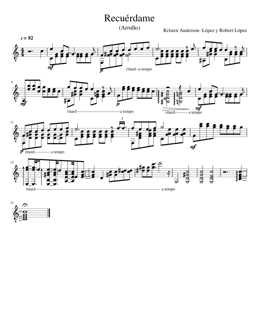Recuérdame Sheet music for Guitar (Solo) | Musescore.com