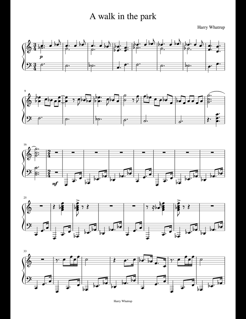 A walk in the park sheet music for Piano download free in PDF or MIDI