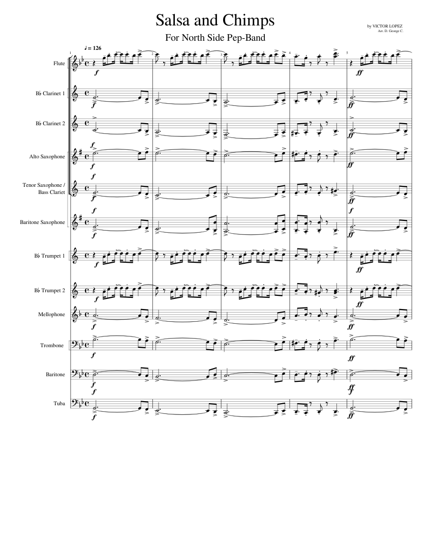 Salsa and Chimps Sheet music for Trumpet (In B Flat), Trombone, Flute, Clarinet (In B Flat ...