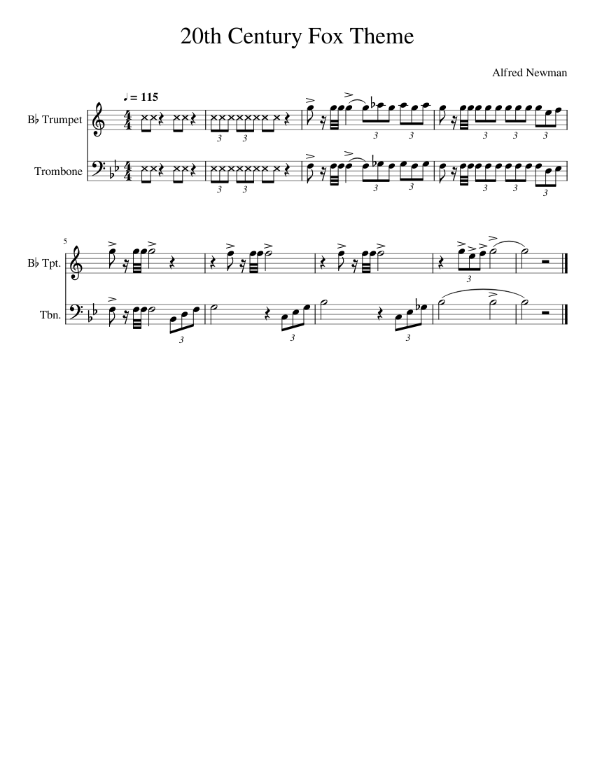 20th Century Fox Theme Sheet music for Trumpet (In B Flat), Trombone (Brass Duet) | Musescore.com