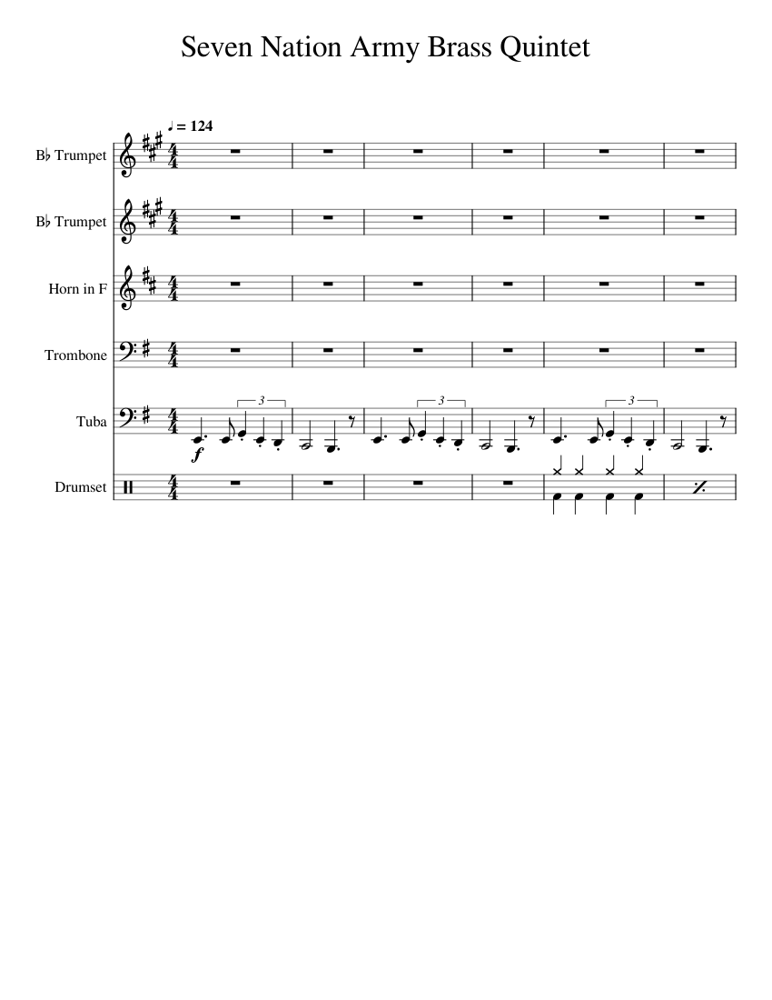 Seven Nation Army Brass Quintet Sheet music for Trumpet, French Horn ...