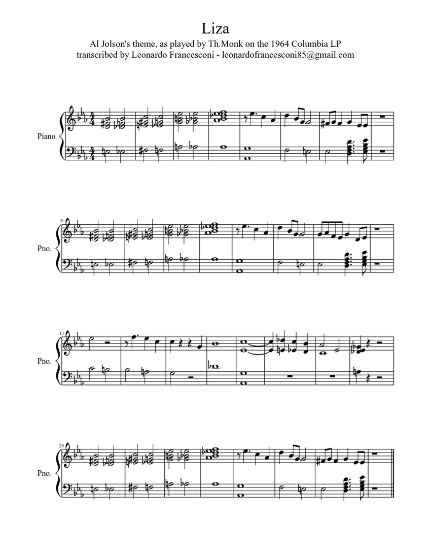 Liza Sheet music for Piano (Solo) | Musescore.com