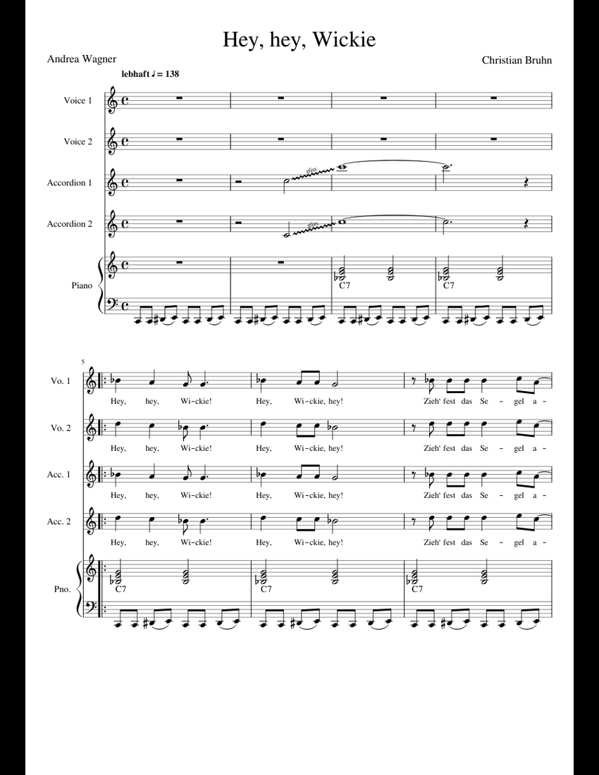 Hey, hey, Wickie sheet music for Piano, Voice, Accordion download free ...