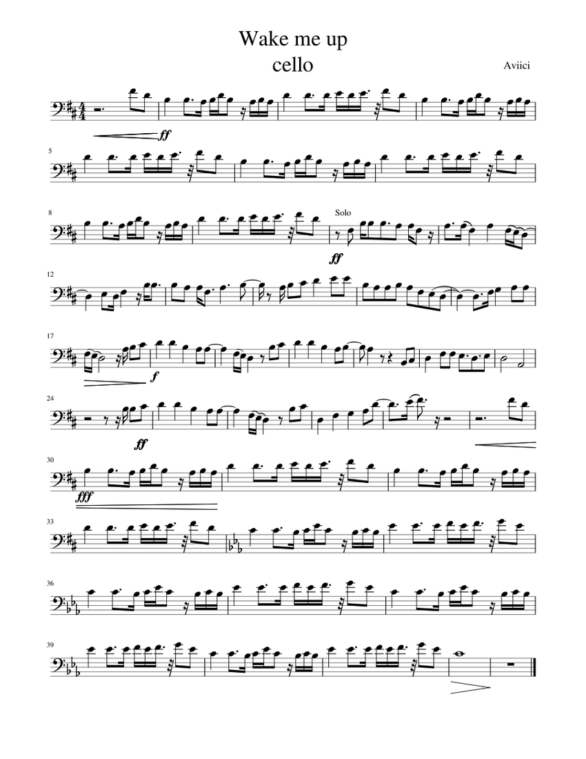 Wake me up cello Sheet music for Cello | Download free in PDF or MIDI ...