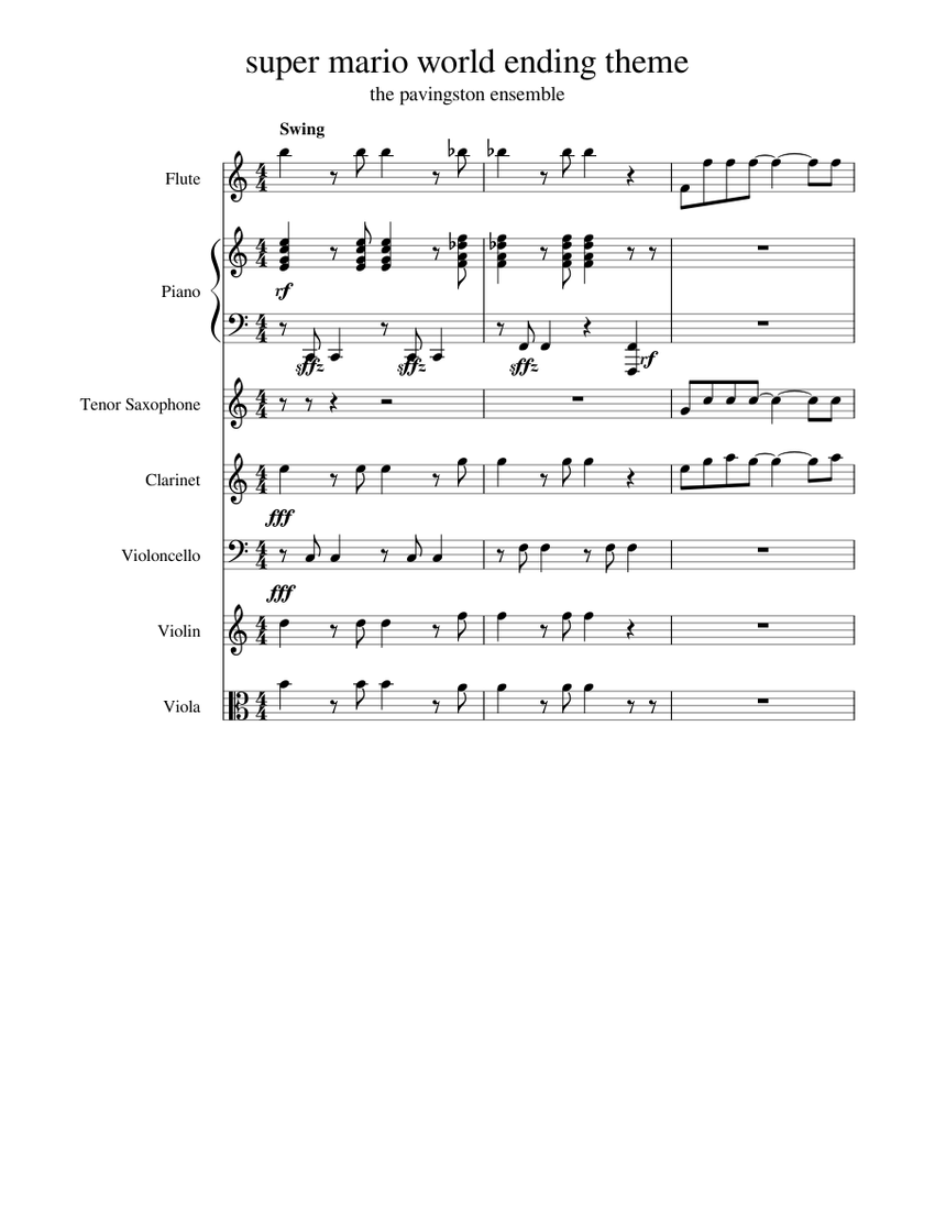super mario world ending theme Sheet music for Piano, Violin, Flute ...
