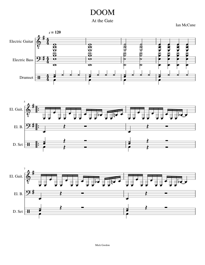 DOOM THEME Sheet music for Drum Group, Guitar, Bass (Mixed Trio ...