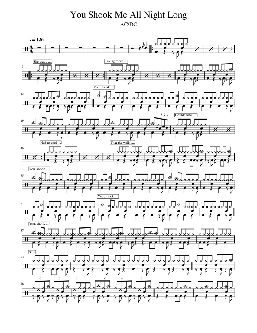 You Shook Me All Night Long - AC/DC Sheet music for Drum Group (Solo ...
