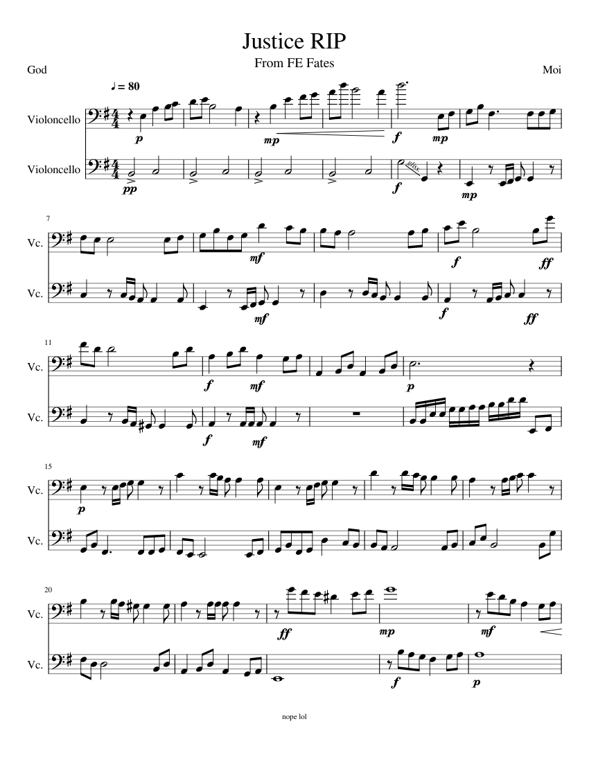 Justice RIP Sheet music for Cello | Download free in PDF or MIDI ...