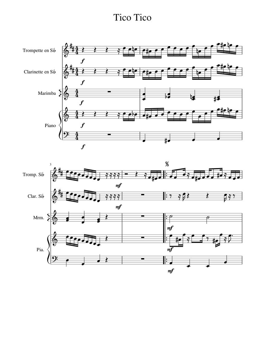 Tico Tico Sheet music for Piano, Trumpet (In B Flat), Clarinet (In B ...