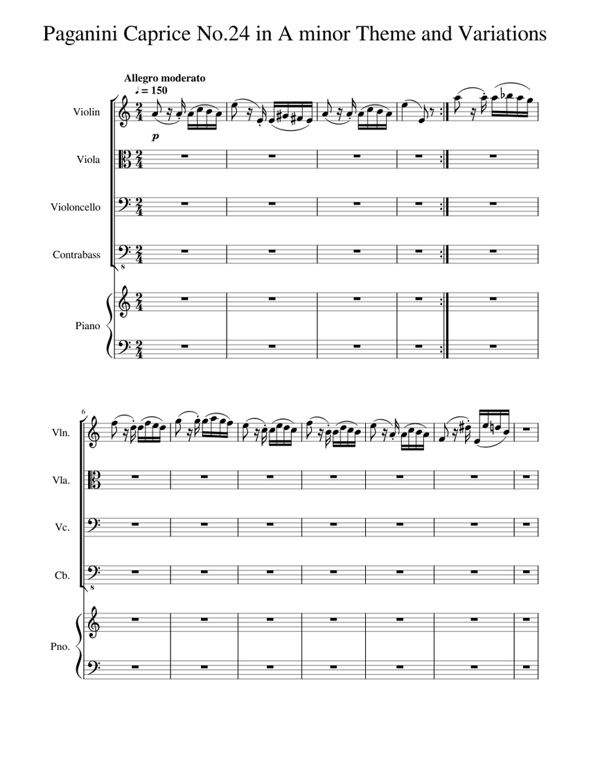 Paganini Themes and Variations Sheet music for Piano, Violin, Cello ...