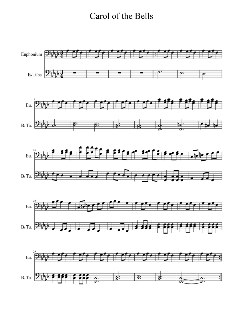 Carol of the Bells Sheet music for Tuba (Solo) | Musescore.com
