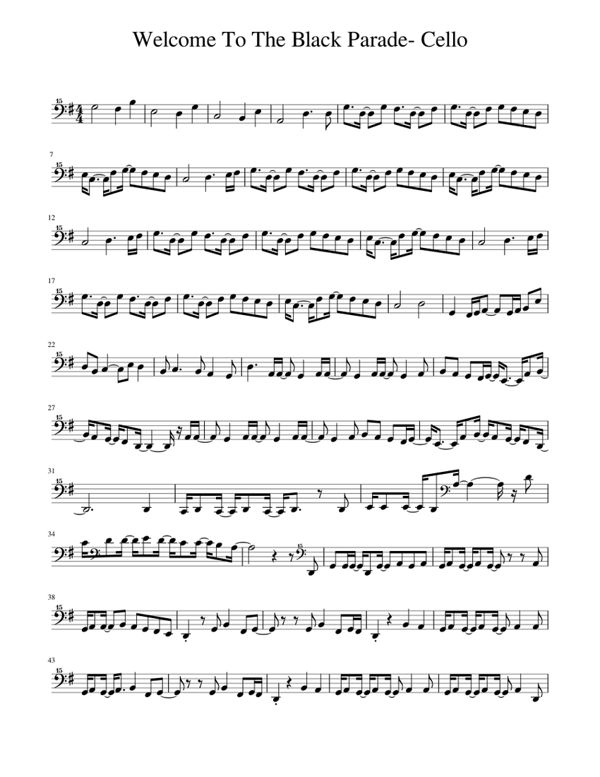 Welcome To The Black Parade My Chemical Romance Sheet music for Cello ...