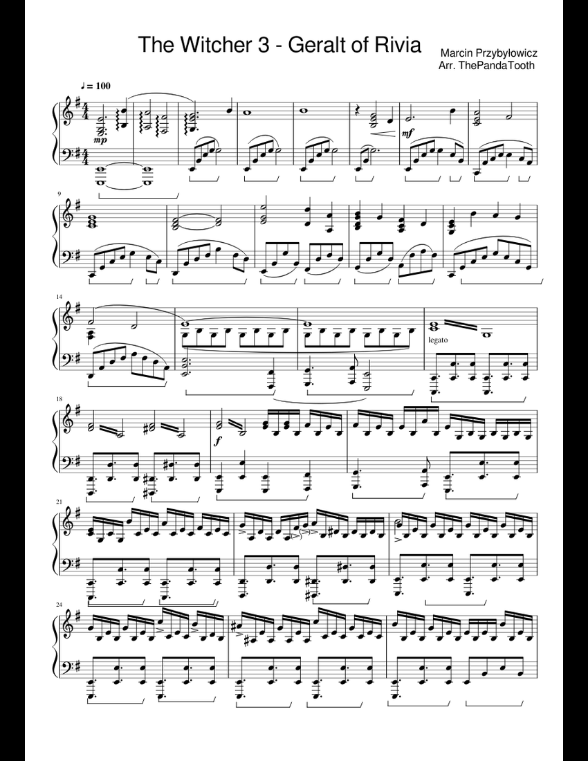 The Witcher 3 Geralt of Rivia sheet music for Piano download free in ...