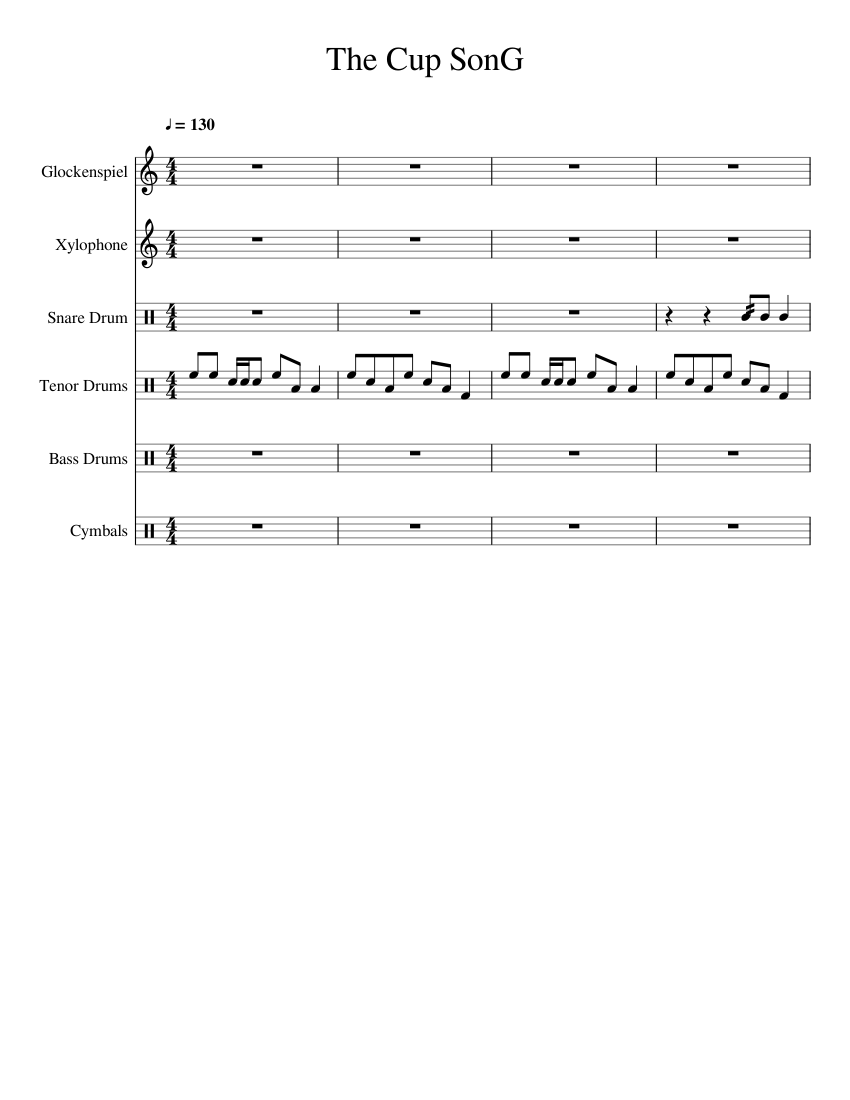 The Cup Song Drumline/pit Sheet music for Snare Drum, Bass Drum, Crash ...