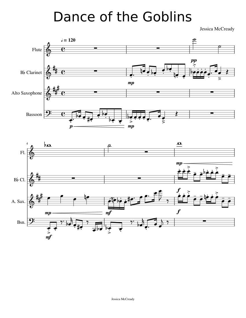 Dance of the Goblins (12 tone Row) Original Composition sheet music for Flute, Clarinet, Alto ...