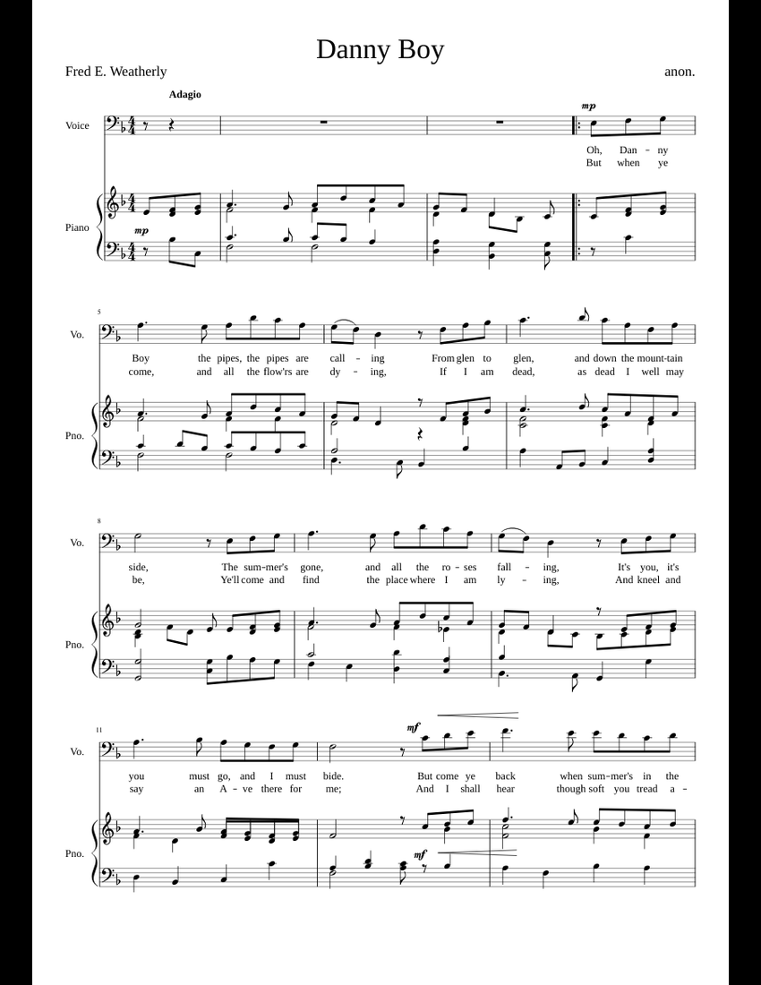 Danny Boy sheet music for Piano, Voice download free in PDF or MIDI