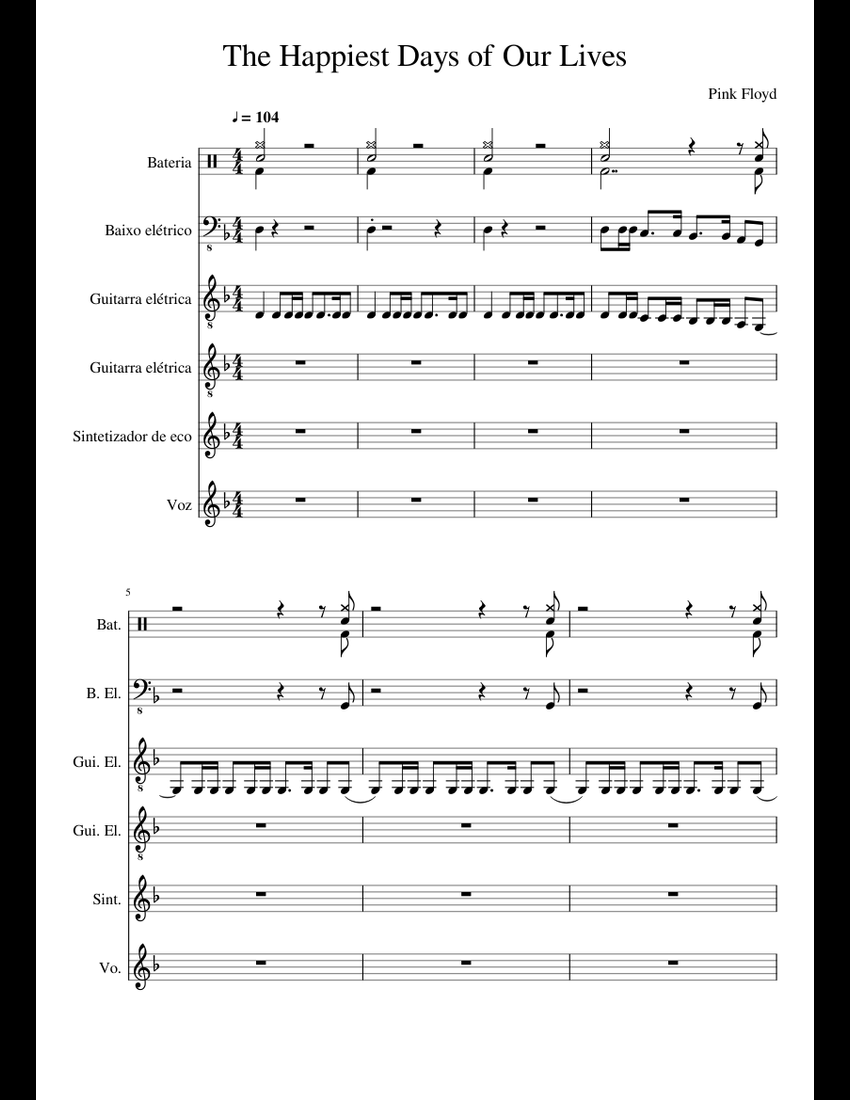 Pink Floyd - The Happiest Days of Our Lives sheet music for Piano ...