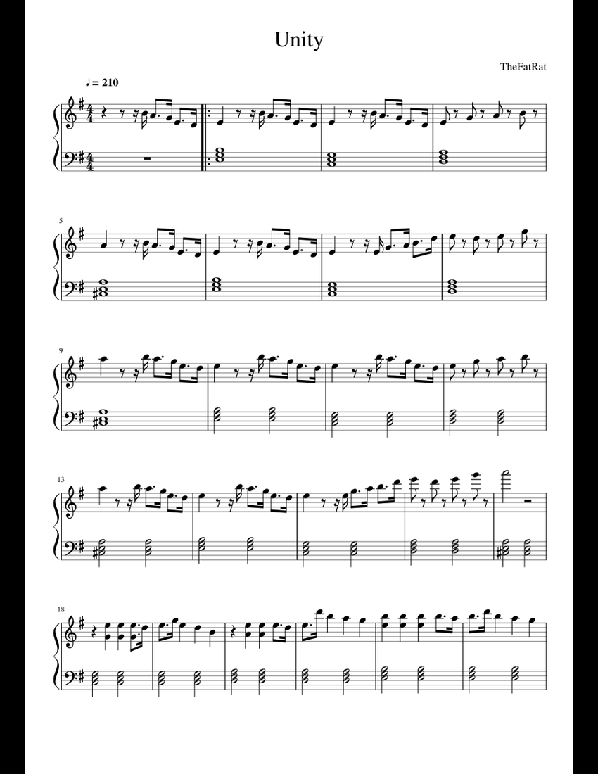 TheFatRat - Unity sheet music for Piano download free in PDF or MIDI