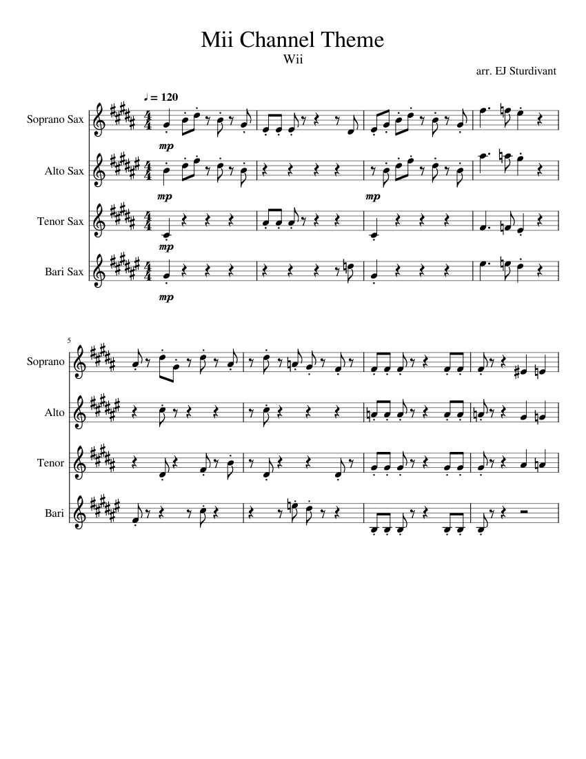 Mii Channel Theme - Sax Sheet music for Saxophone (Alto), Saxophone ...