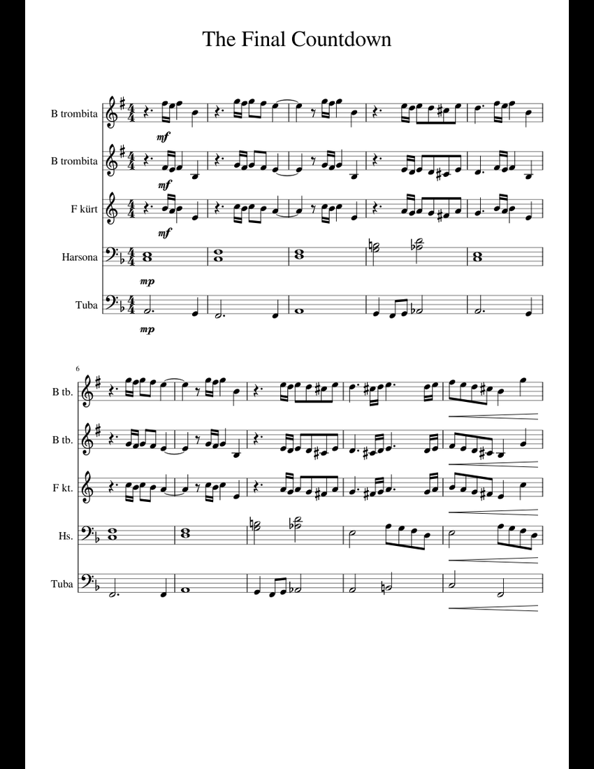 The Final Countdown sheet music for Trumpet, French Horn, Trombone ...