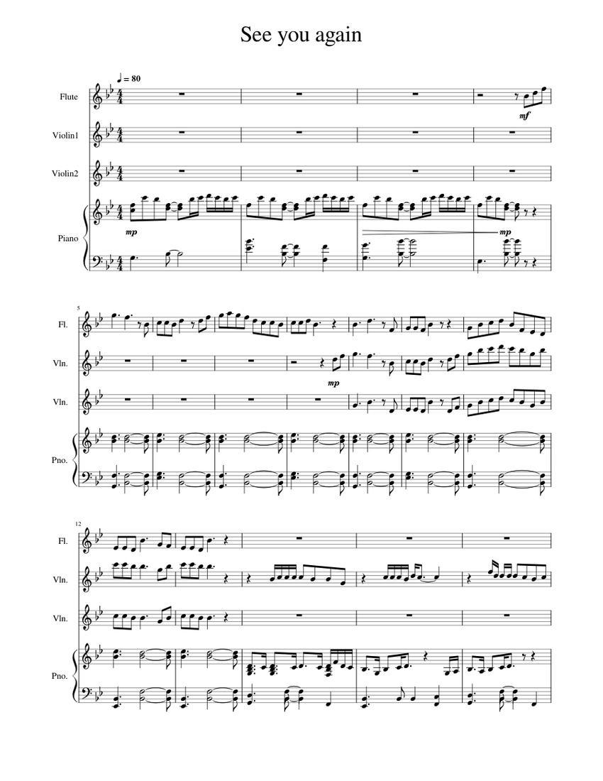 See you again Charlie puth sheet music for Flute, Violin, Piano download free in PDF or MIDI