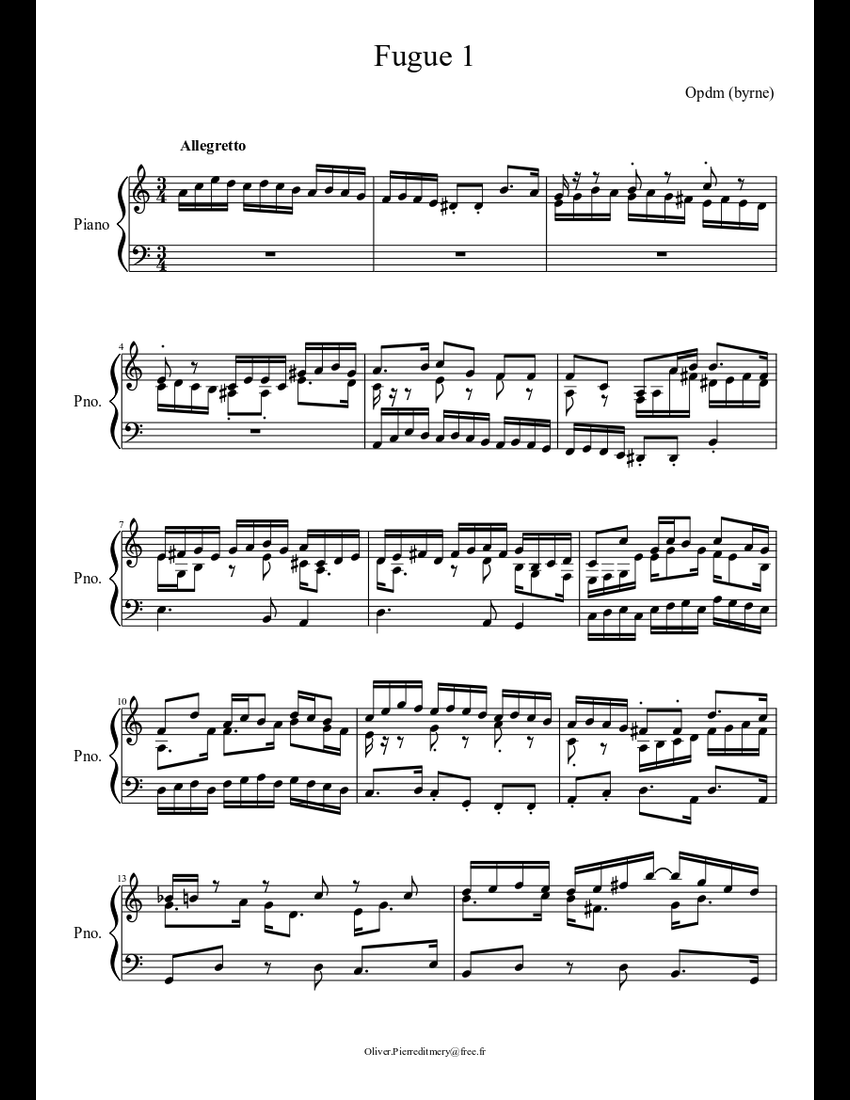 Fugue 1 sheet music download free in PDF or MIDI