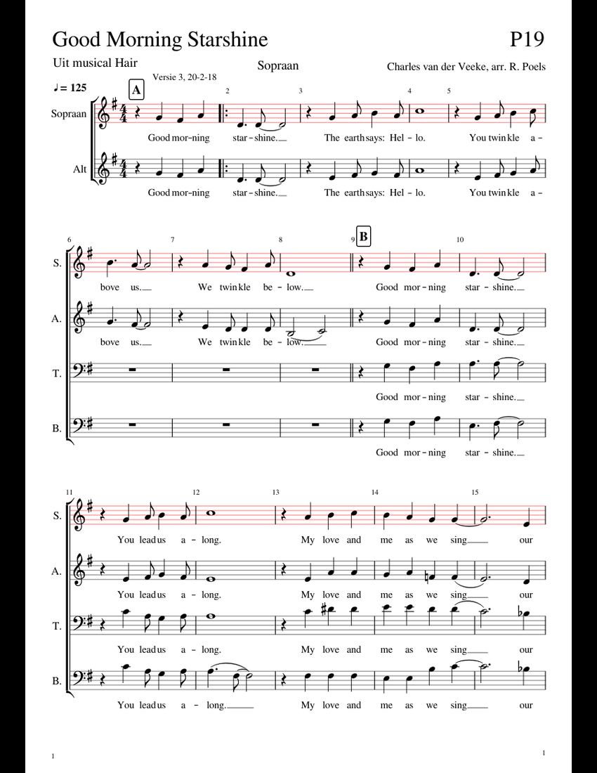 P19, Good Morning Starshine, Sopraan sheet music for Piano download ...