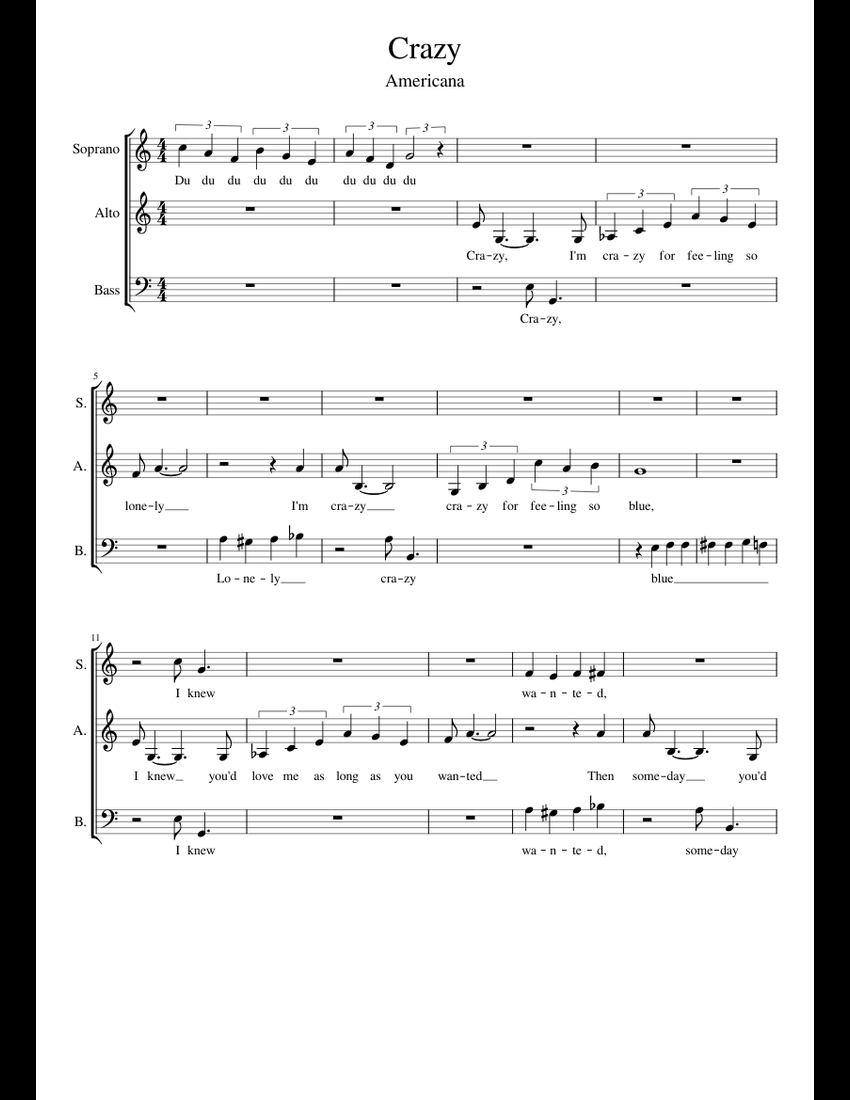 Crazy sheet music for Voice download free in PDF or MIDI