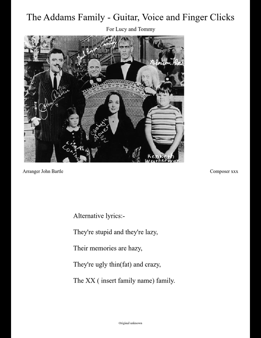 The Addams Family - Guitar, Voice and Finger Snaps sheet music download ...
