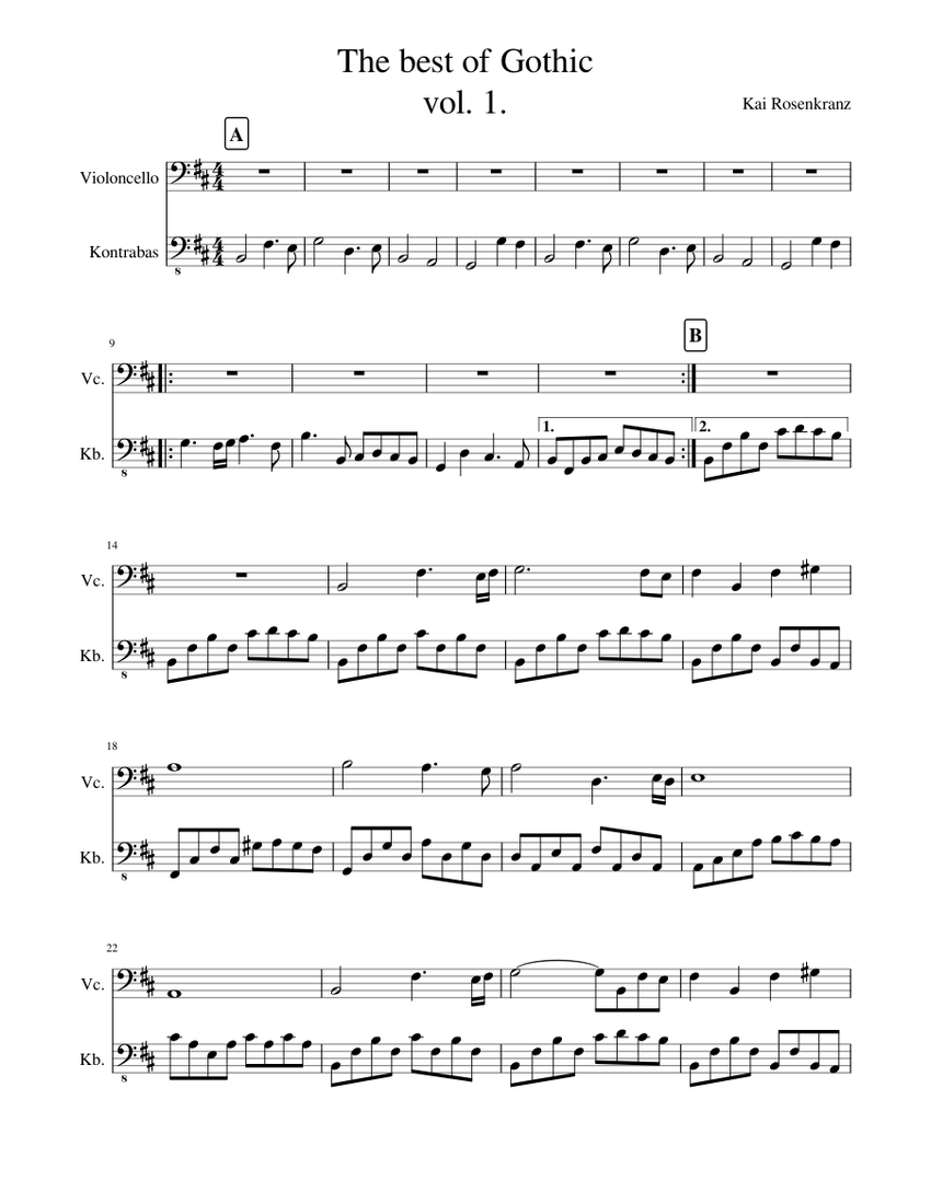 Gothic Theme Sheet music for Cello, Contrabass (String Duet ...
