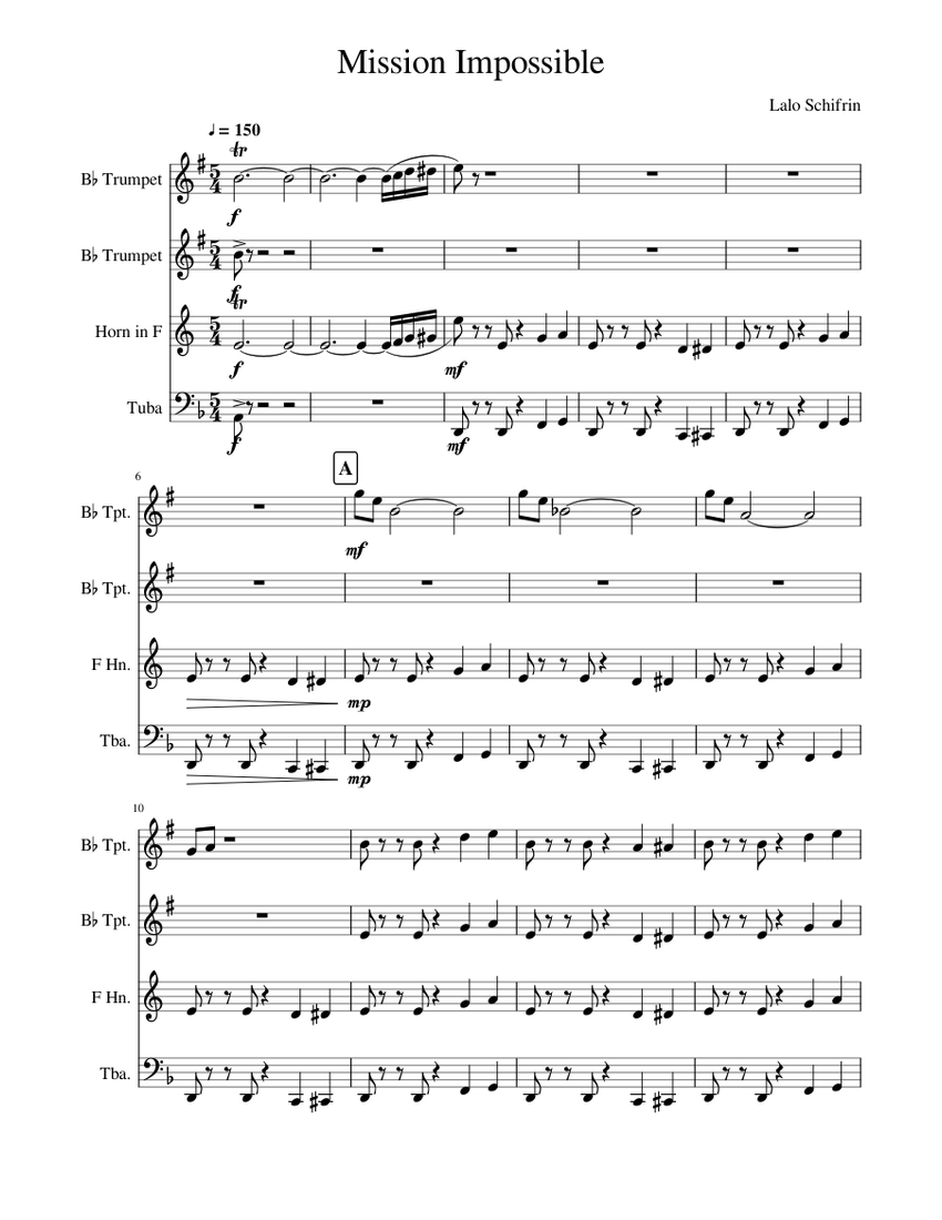 Mission Impossible Sheet music for Trumpet, French Horn, Tuba ...