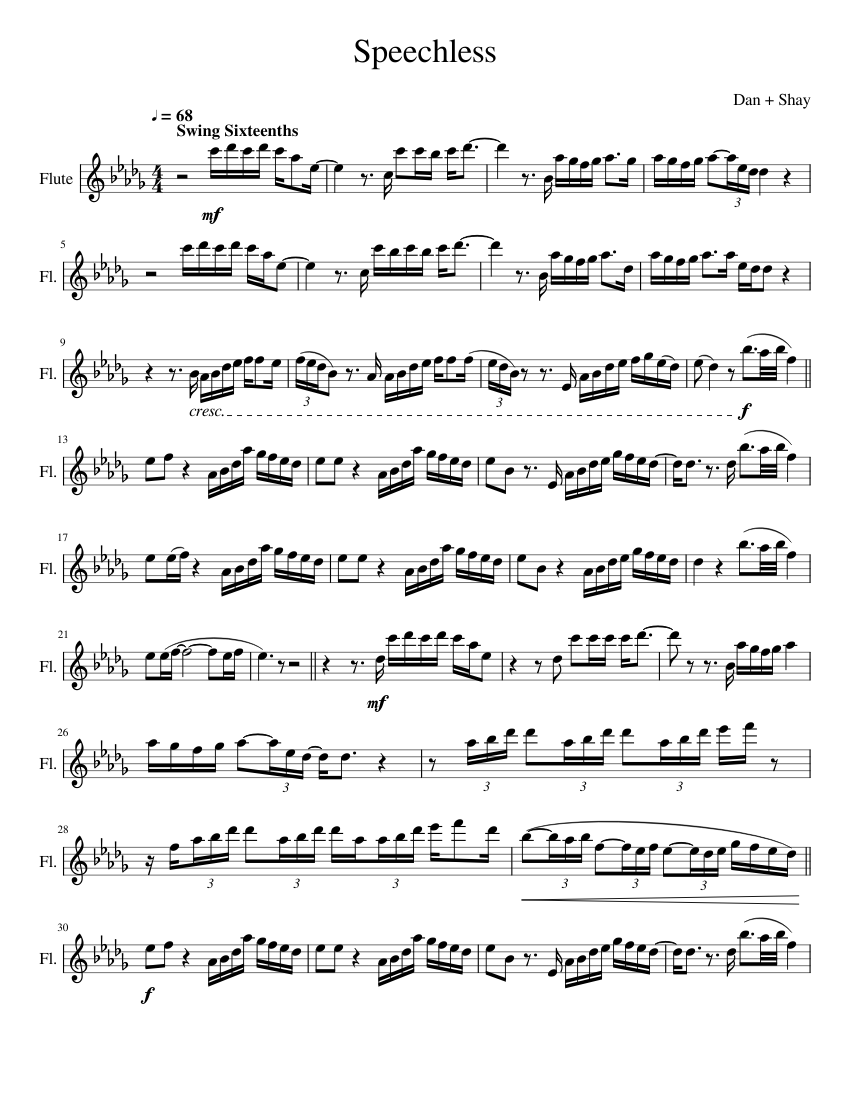 Speechless Dan + Shay Flute Sheet music for Flute, Piano | Download ...